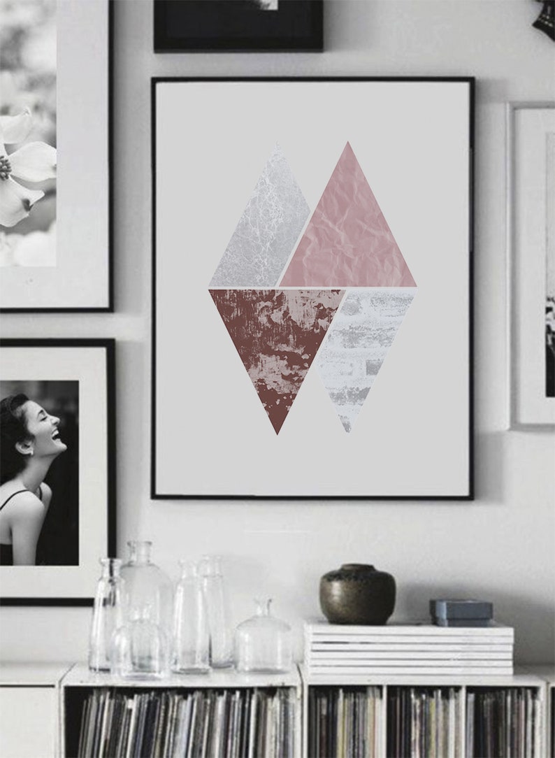 Burgundy Triangles Wall Art Print Minimalism Geometric - Etsy