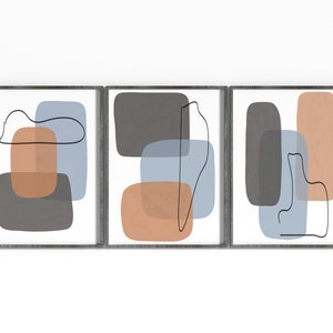 Navy Print Mid-century Modern Digital Printable Abstract Set - Etsy