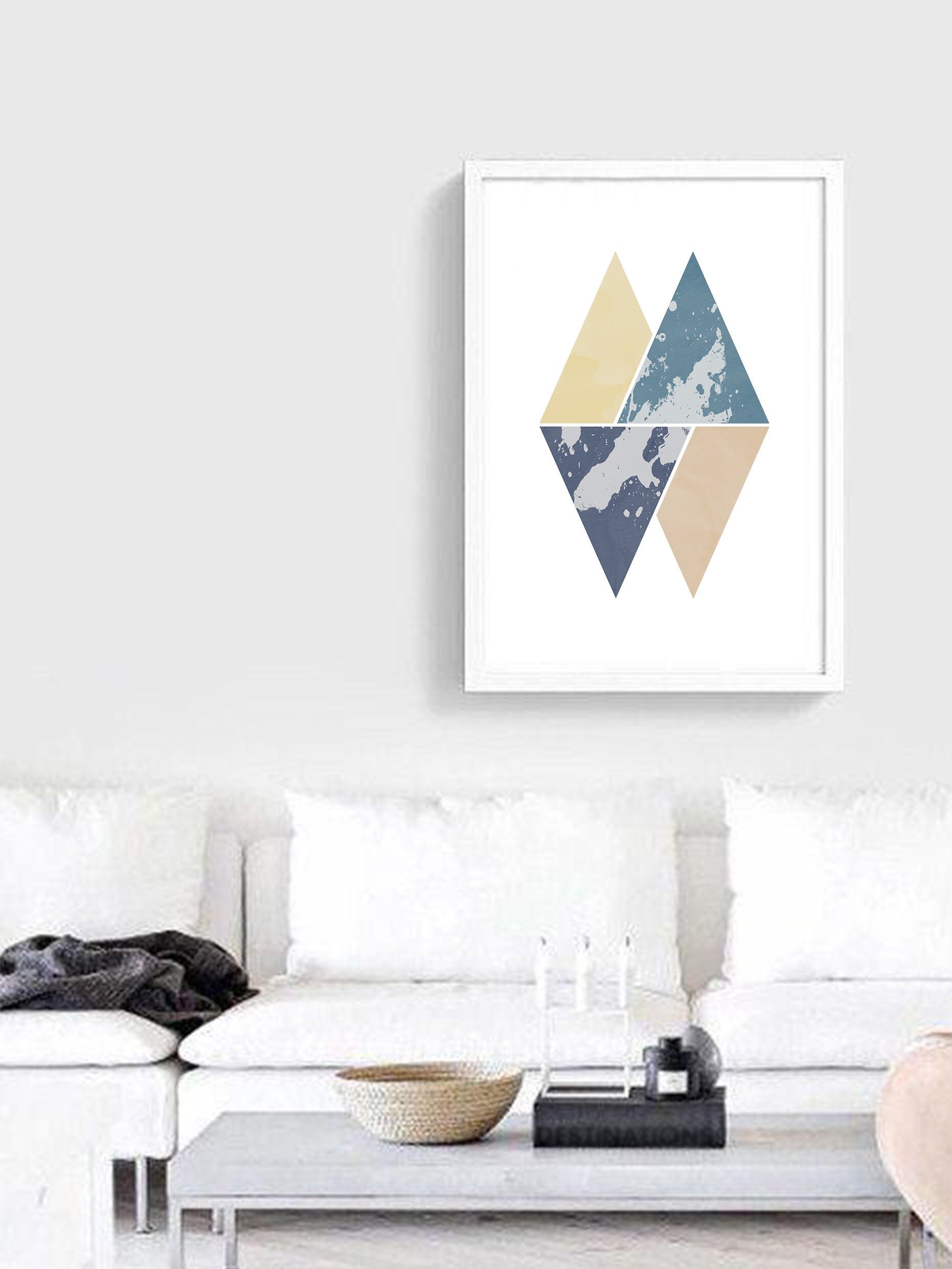 Blue & Yellow Triangles Wall Art Print, Minimalism, Geometric Print ...