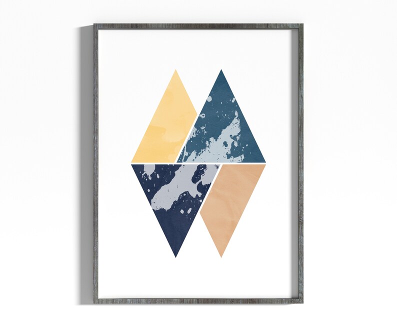Blue & Yellow Triangles Wall Art Print, Minimalism, Geometric Print ...