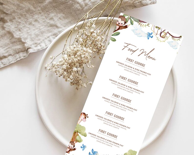 Editable Safari Menu Templates Party Favor Templates Safari Baby Shower ...