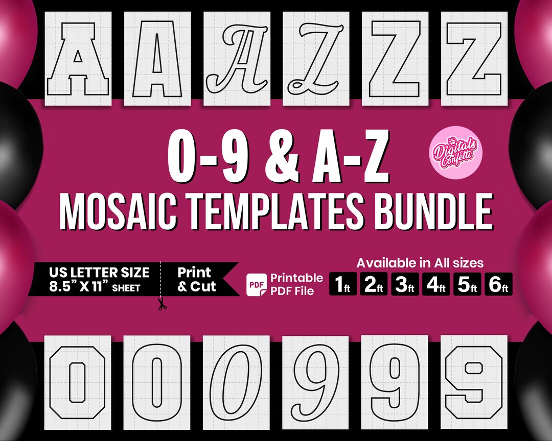 Balloon Mosaic Template Bundle: A-Z, 0-9, Square, Bold, Fancy Fonts ...