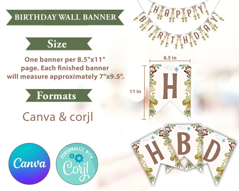 Editable Jungle Safari Animals Banner Jungle Baby Shower Banner ...