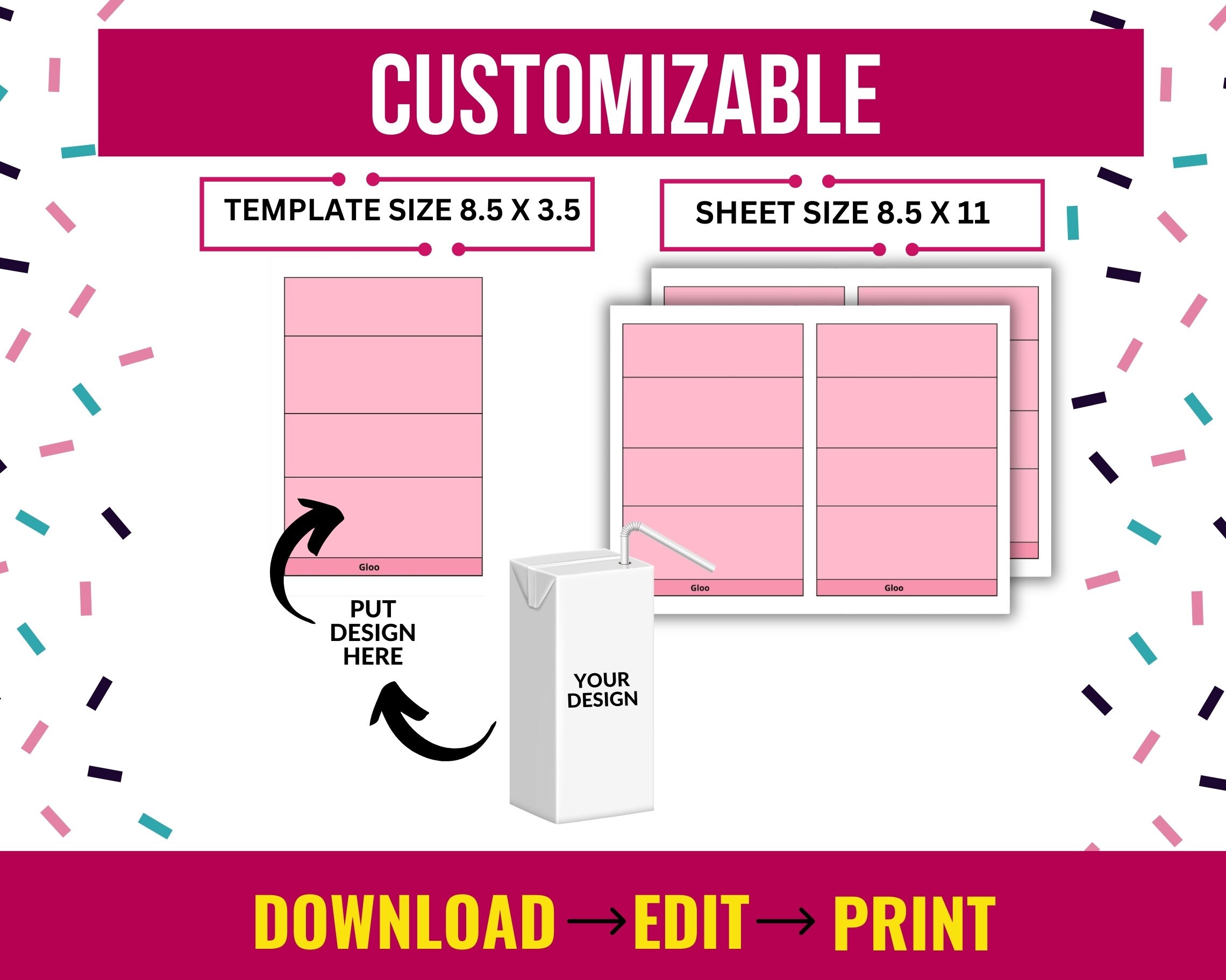 Juice Box Template Juice Box Wrapper Juice Label Template Party Juice Box Editable Template ...