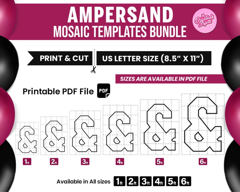 Fancy Ampersand Mosaic From Balloons, &, Tall, Mosaic Symbols, 1ft, 2ft ...