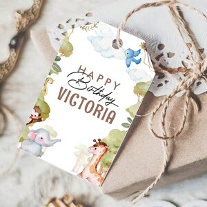 Printable Happy Birthday Tag, Birthday Party Favor Tags, Safari Animals ...