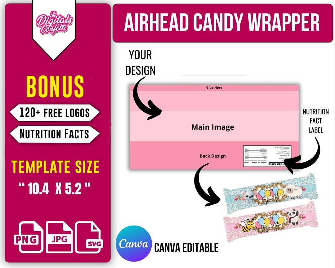 Airheads Candy Wrapper Template: Party Favors, Canva Editable (digital ...