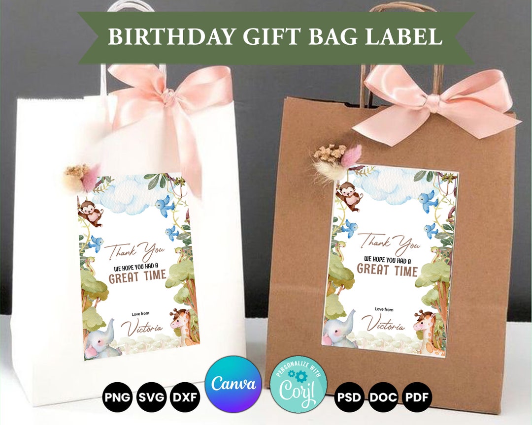 Safari Animals Bags Label, Safari First Birthday Gift, Jungle Birthday ...