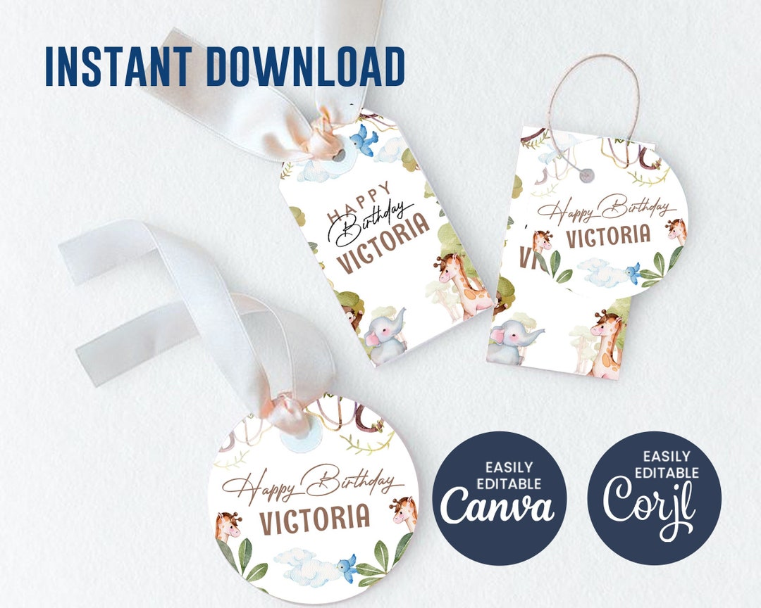 Printable Happy Birthday Tag, Birthday Party Favor Tags, Safari Animals ...