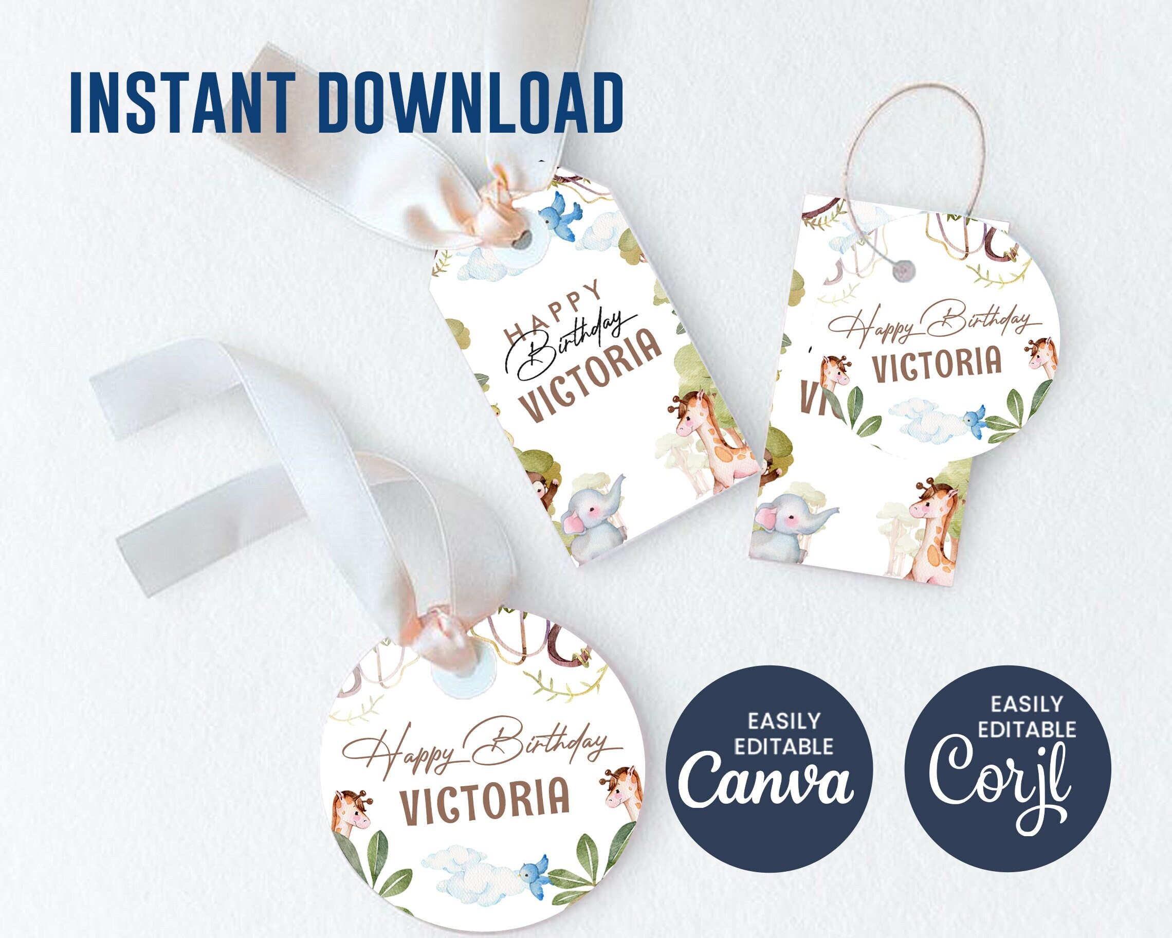 Printable Happy Birthday Tag, Birthday Party Favor Tags, Safari Animals ...