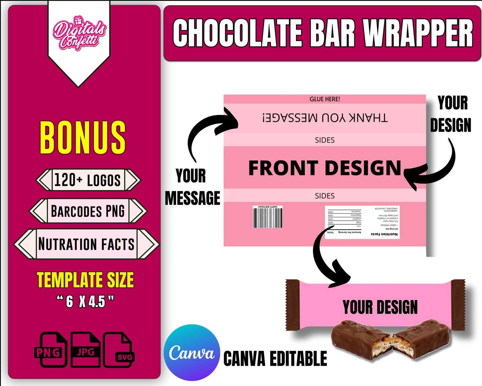 Candy Bar Wrapper Template | Candy Bar Wrapper | Chocolate Bar Template ...