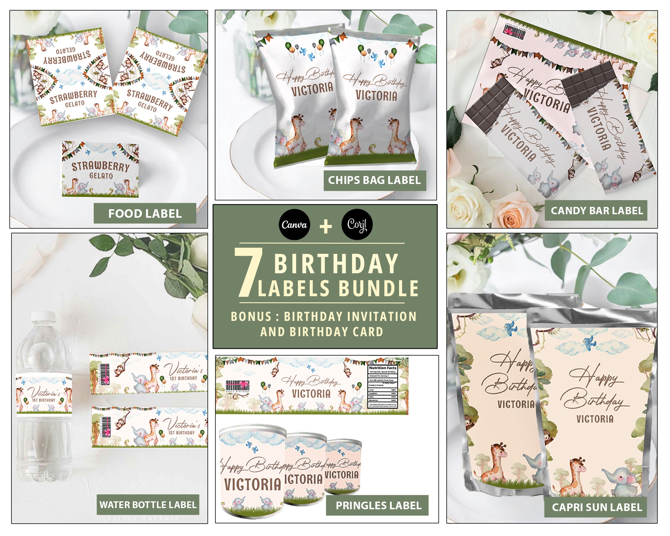Safari Theme Birthday Party Favors, Printable Birthday Labels, Template ...