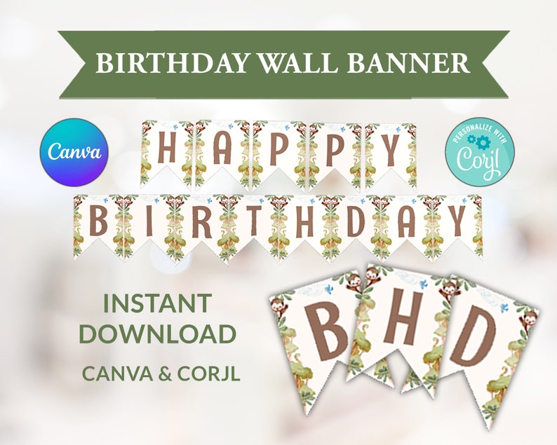 Editable Jungle Safari Animals Banner Jungle Baby Shower Banner ...