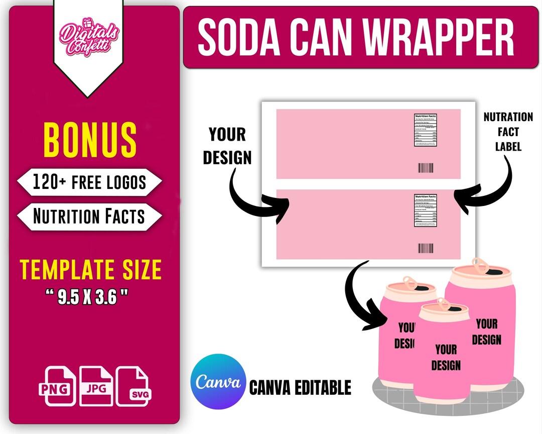 Soda/beer Can Wrapper Template: Editable Canva Design (digital Download ...