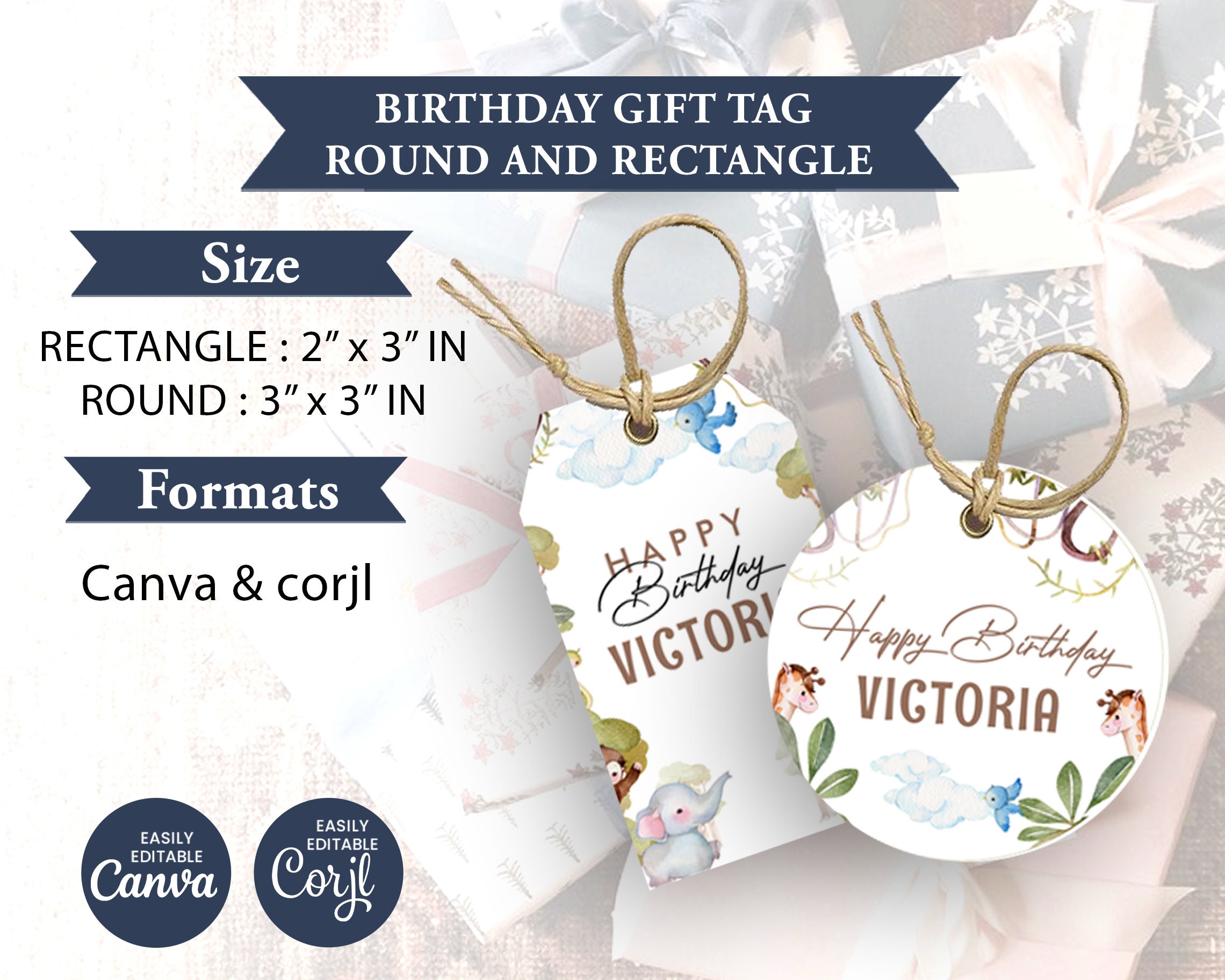 Printable Happy Birthday Tag, Birthday Party Favor Tags, Safari Animals ...