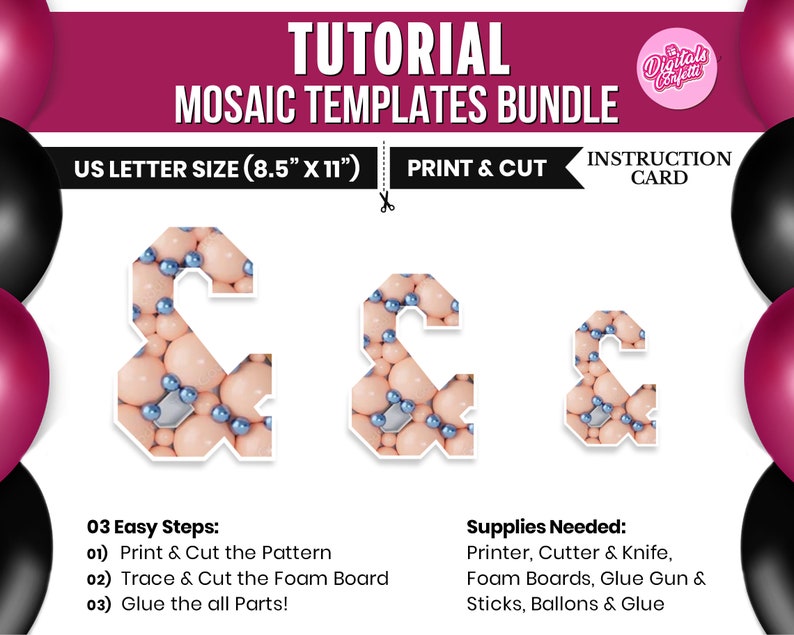 Fancy Ampersand Mosaic From Balloons, &, Tall, Mosaic Symbols, 1ft, 2ft ...