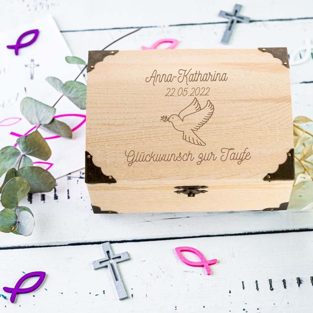 Treasure Chest Congratulations on the Baptism Motif Dove Personalized ...