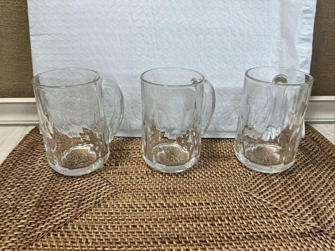 3 PC. Set Vintage Thumbprint Dimple 14 Oz Mug - Heavy Glass 5 Tall - Etsy