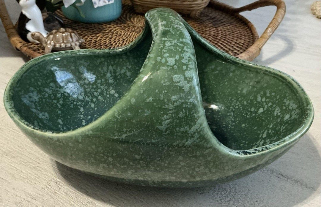 Vintage Cookson Pottery Green Drip Style Pottery Basket Planter or ...