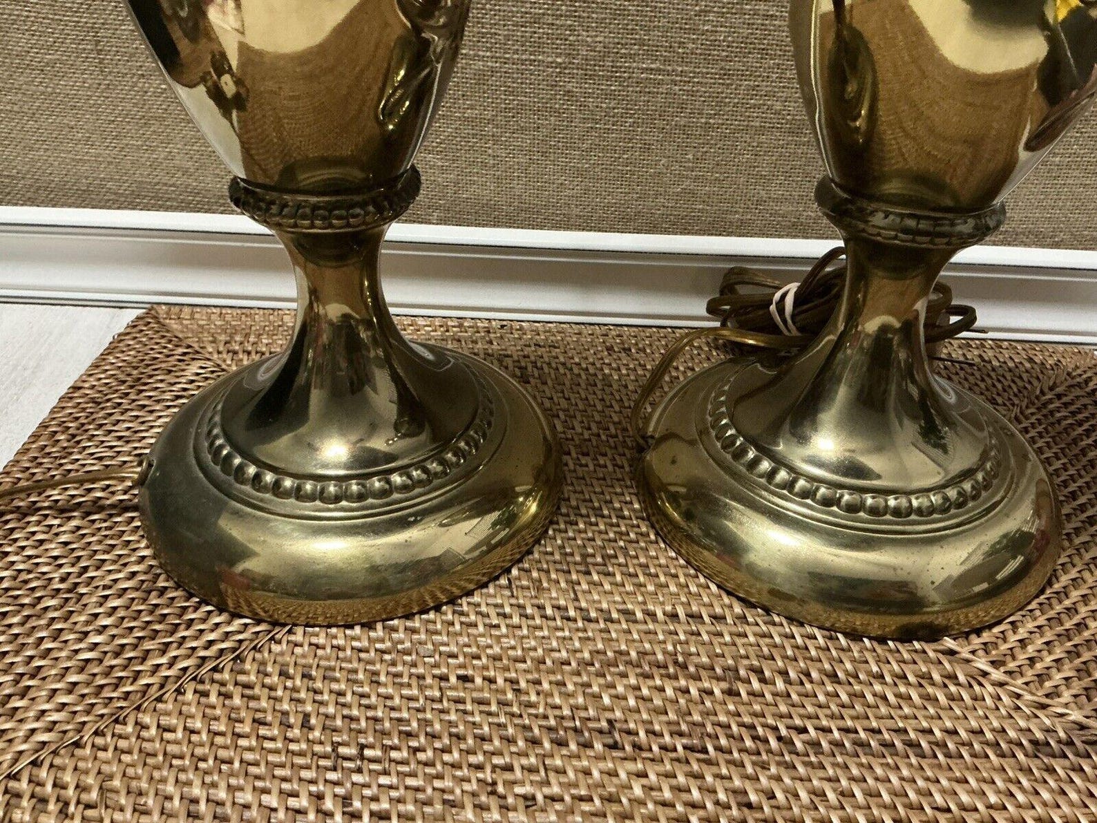 VINTAGE LEVITON Solid Antique Brass Table Lamps A Pair Beautiful READ ...