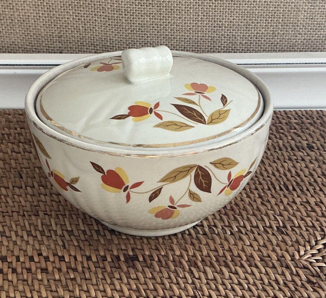 VTG Halls Superior Jewel Tea Autumn Leaf Covered Grease Drip Jar Bowl W ...