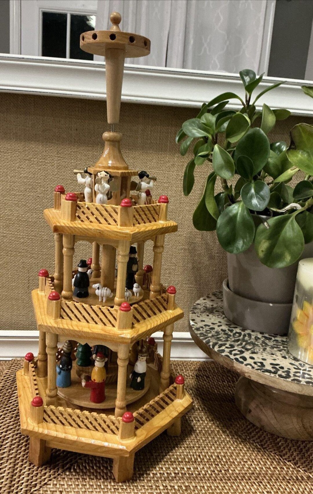 Vintage Wood German Style Christmas Windmill Carousel Nativity 3 Tier ...