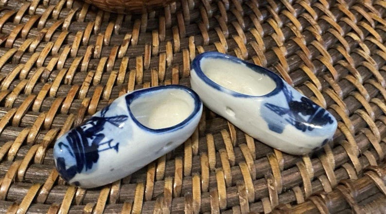 Vintage Solvang Delft Blue Mini Ceramic Dutch Shoes Clogs Pair Hand ...