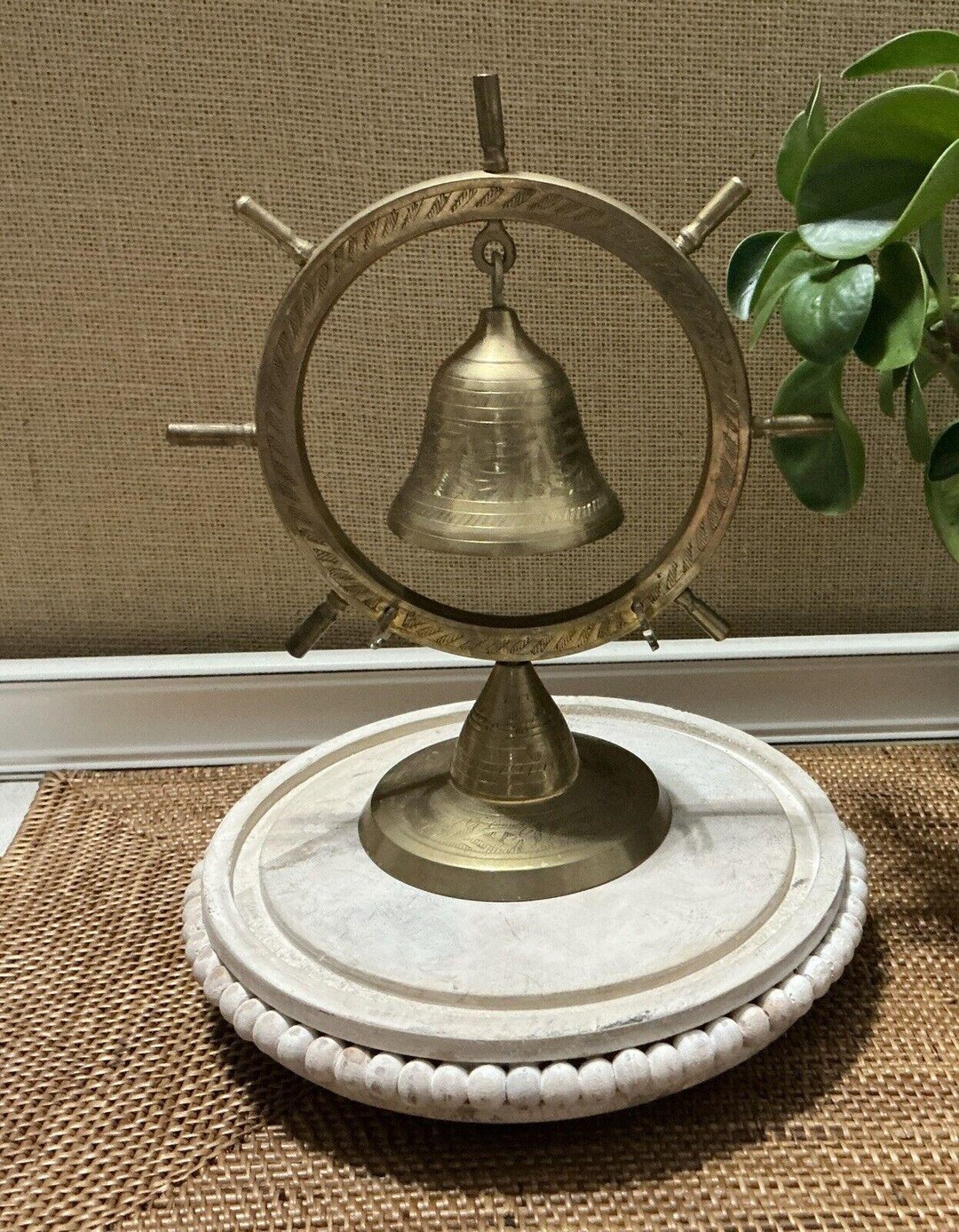 Vtg Solid Brass Gong Nautical Ship Wheel W/hanging Bell - Etsy