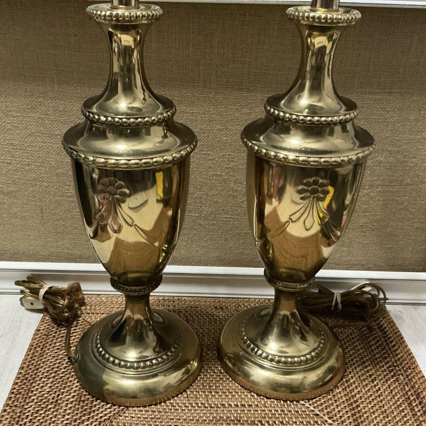 VINTAGE LEVITON Solid Antique Brass Table Lamps A Pair Beautiful READ ...