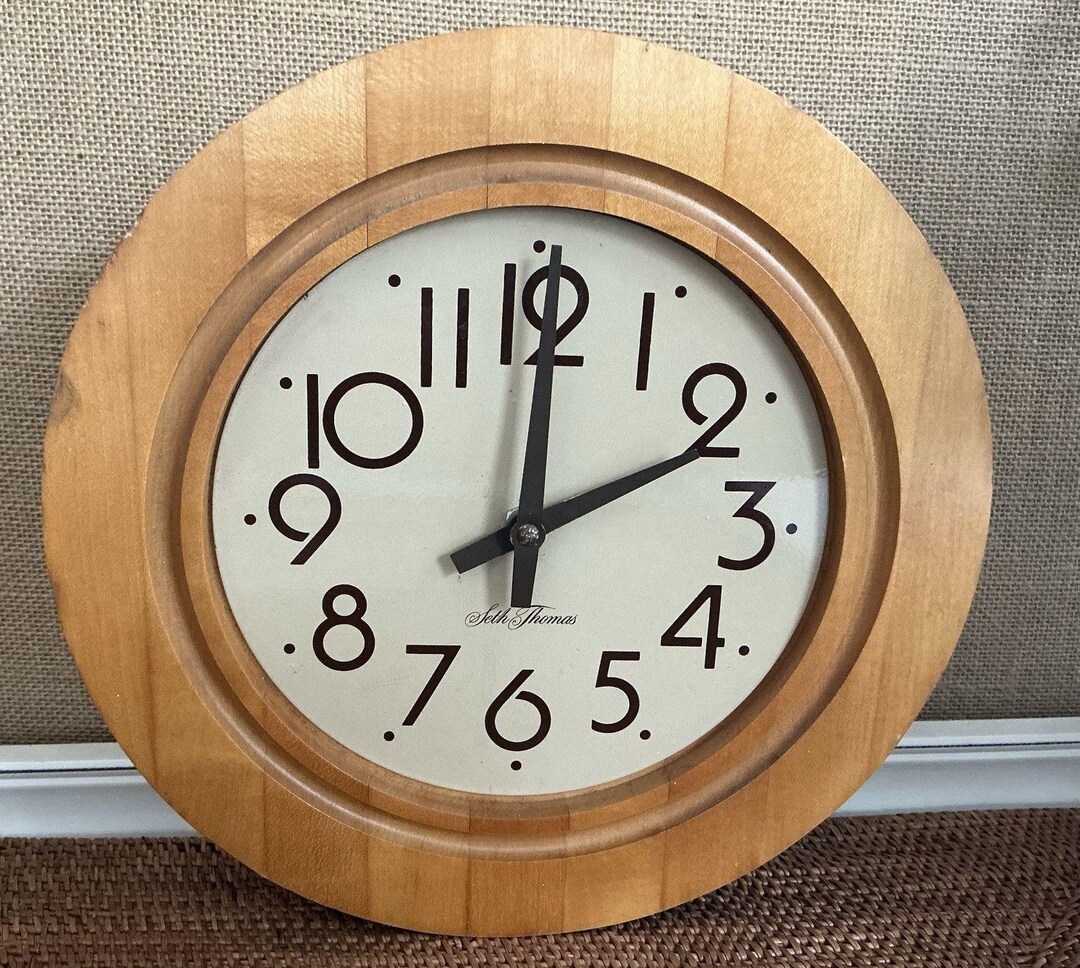 Vtg Seth Thomas MCM Butcher Block Wood Face Wall Clock Works Great - Etsy
