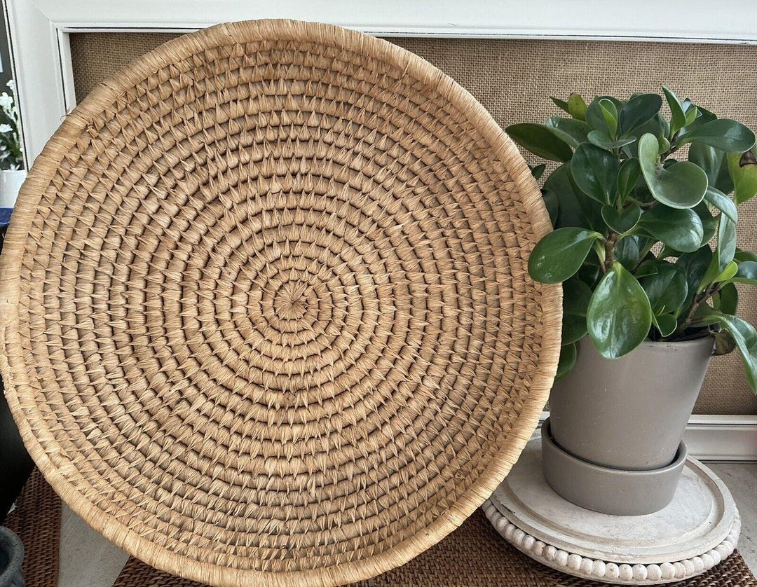 Vintage Handmade Pine Needle Straw Woven Round Spiral Basket Native ...