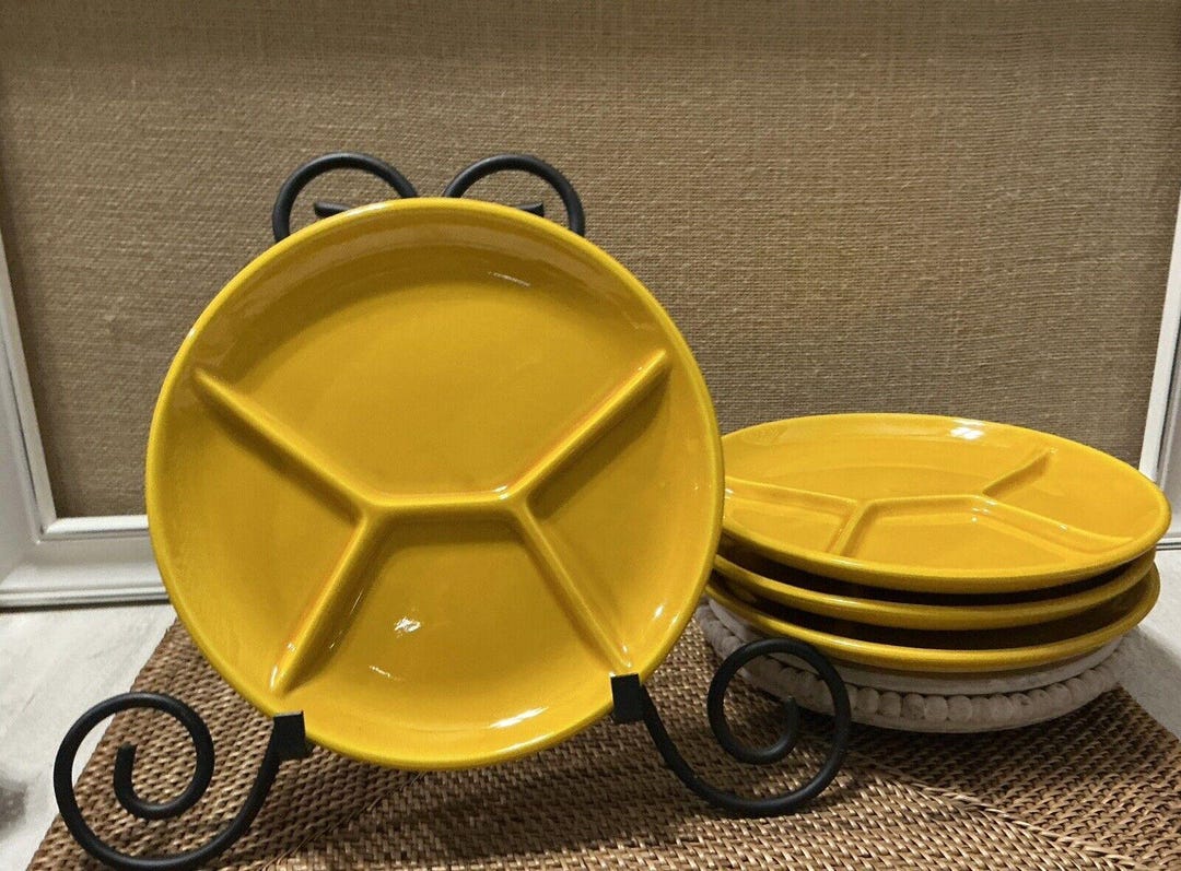 Vintage Italian Divided Yellow Ceramic Plates Set of 4 Italy - Etsy