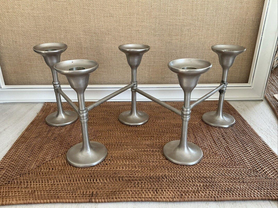 Pottery Barn Centerpiece Expandable 5-arm Candle Holder Pewter Tone ...