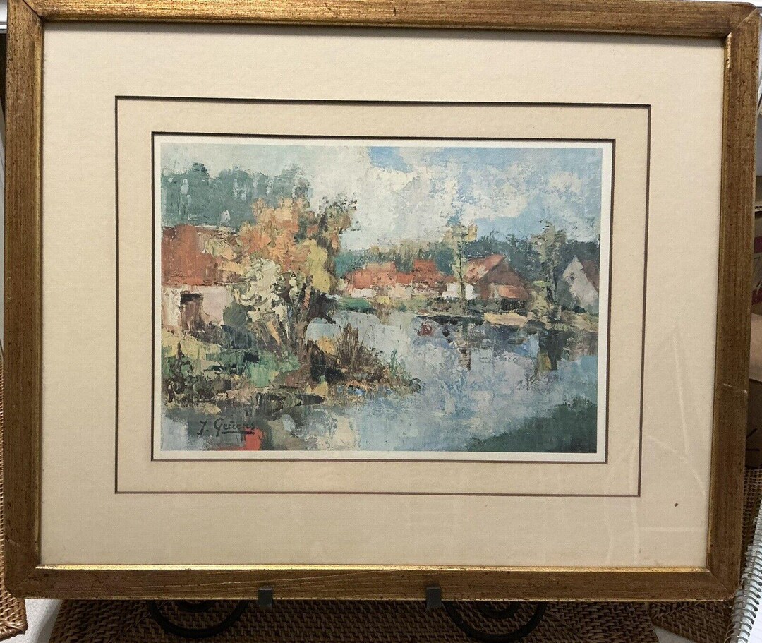 MCM Oil Painting Print Tableau De Jacques Geuens House on A Lake - Etsy