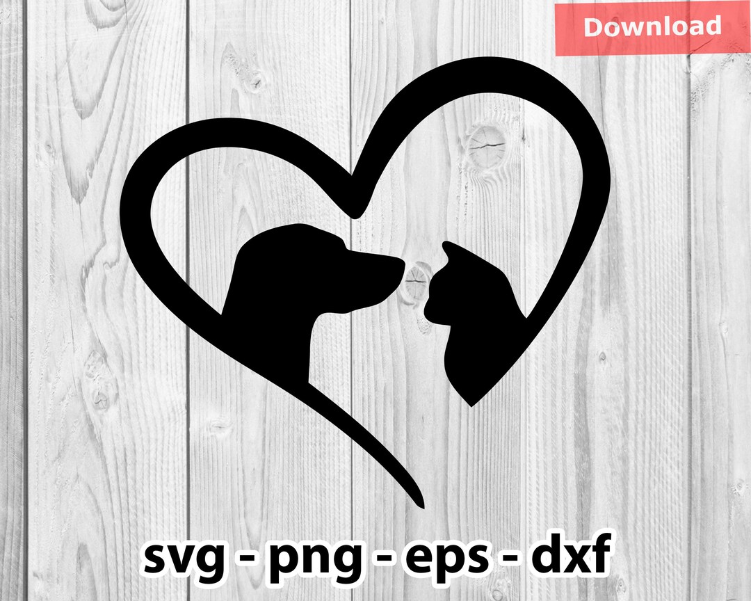 Love Heart Cat and Dog Svg Png Dxf Eps Instant Download for Print Cut ...