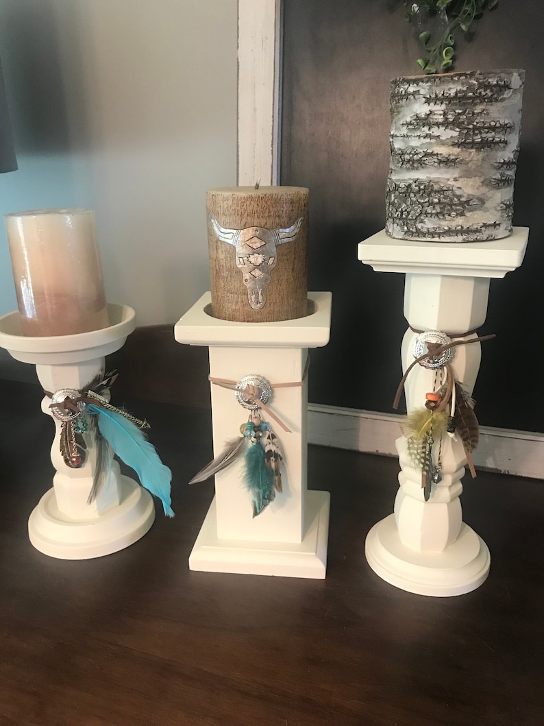 Farmhouse Western Candle Holders Shabby Chic Coastal Distressed ...