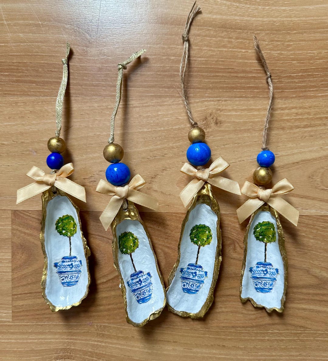 FREE SHIP Blue White Topiary Oyster Shell Ornament Decoupaged - Etsy