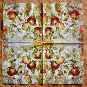 Apples Fall Leaves GORGEOUS Cocktail Sized Napkins for Decoupage SET of ...