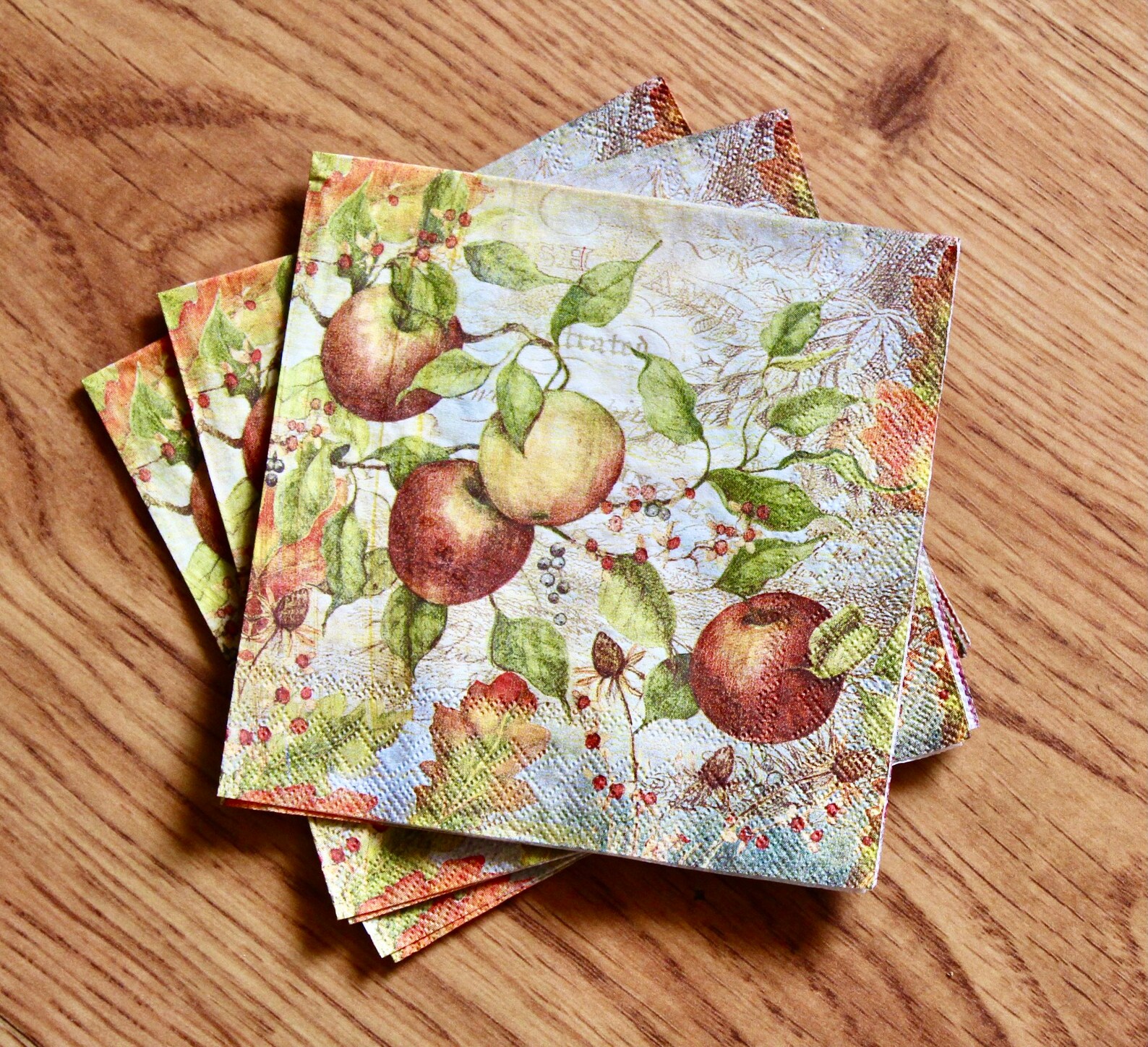 Apples Fall Leaves GORGEOUS Cocktail Sized Napkins for - Etsy