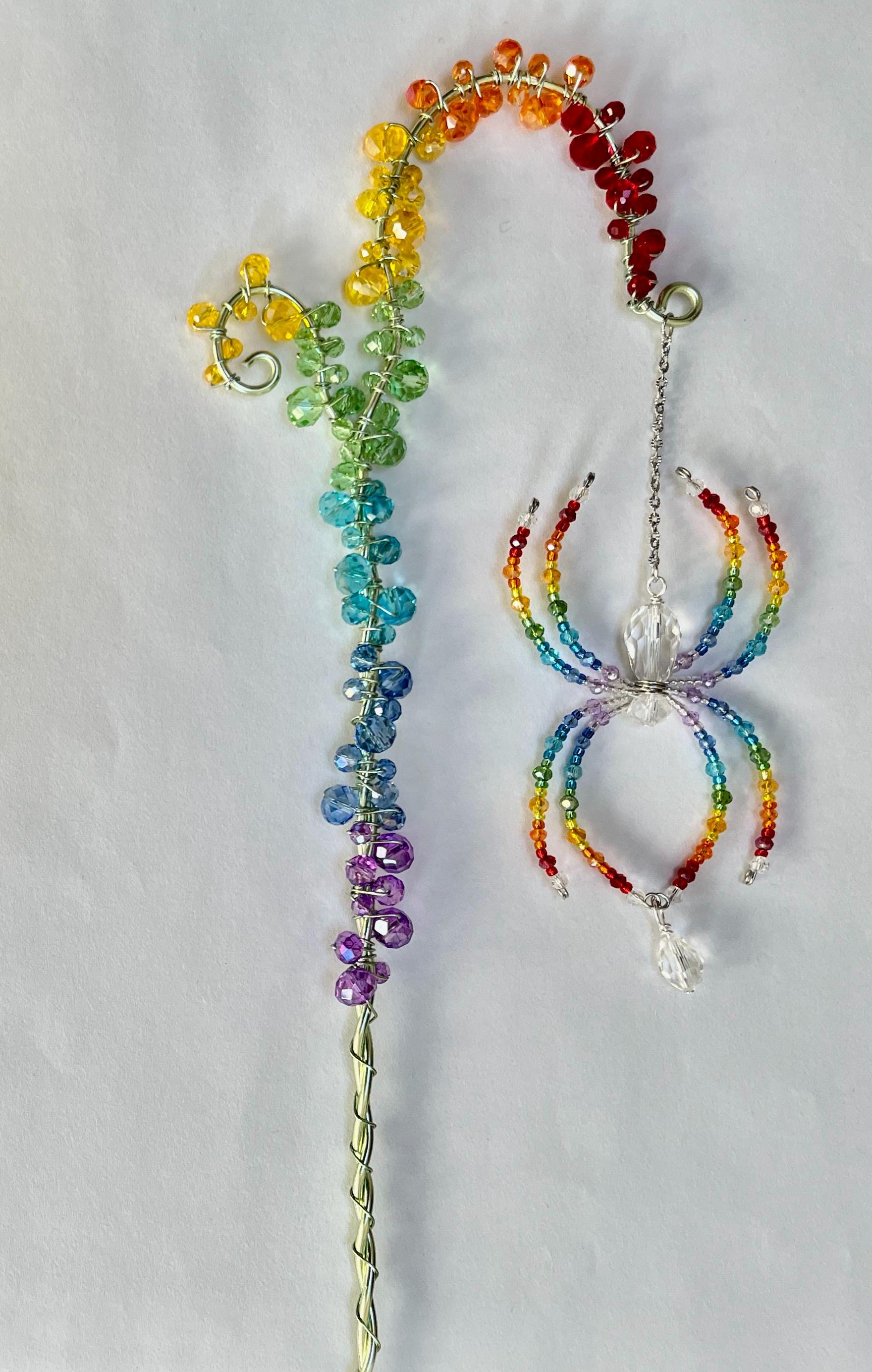 Rainbow Twisted Wire and Beaded Spider Plant Stake Sun Catcher - Etsy