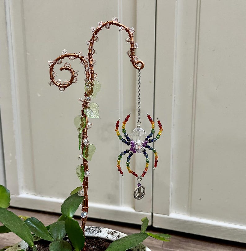 Plant Stake Twisted Wire and Glass Beads With Faceted Crystal Glass ...