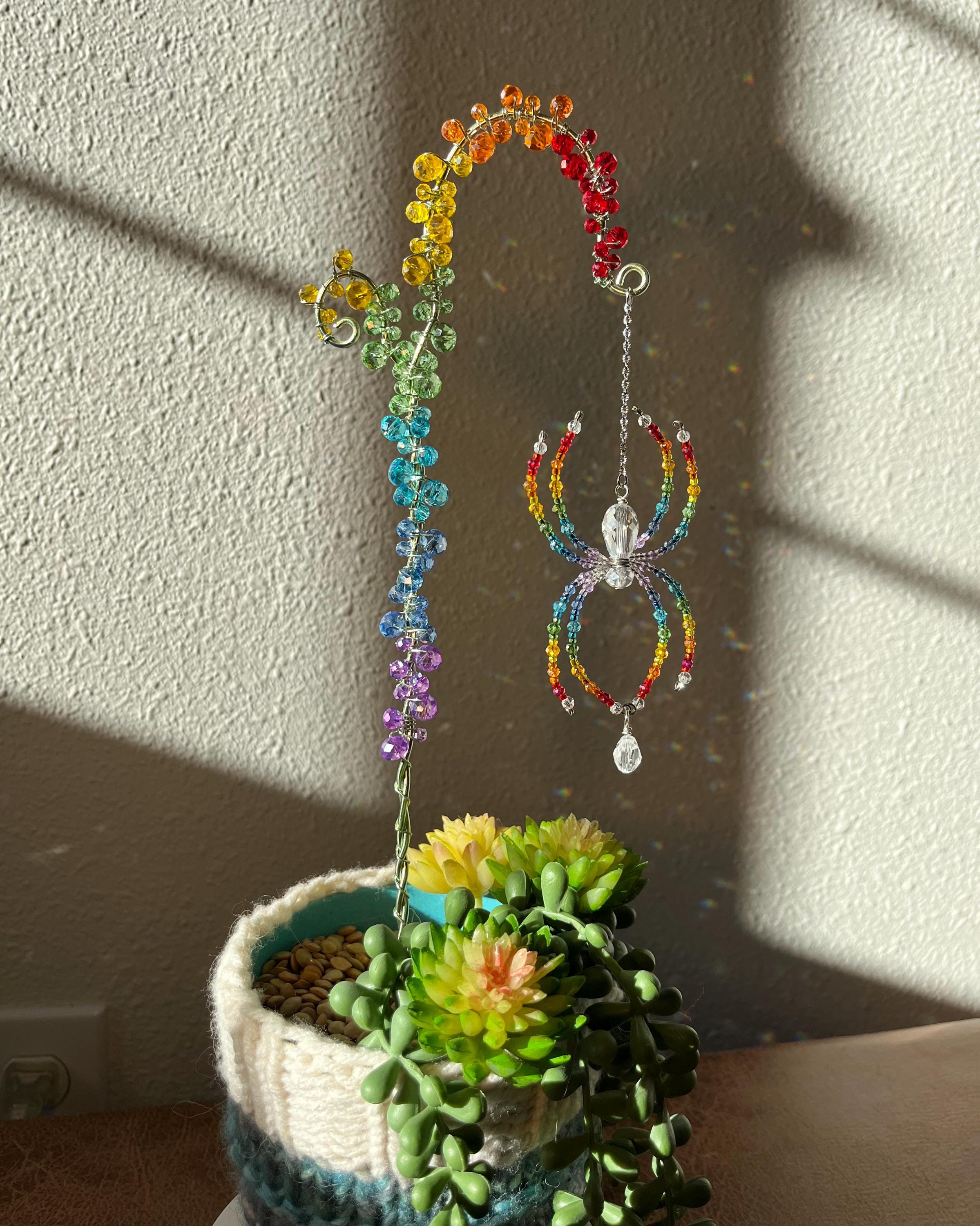 Rainbow Twisted Wire and Beaded Spider Plant Stake Sun Catcher - Etsy