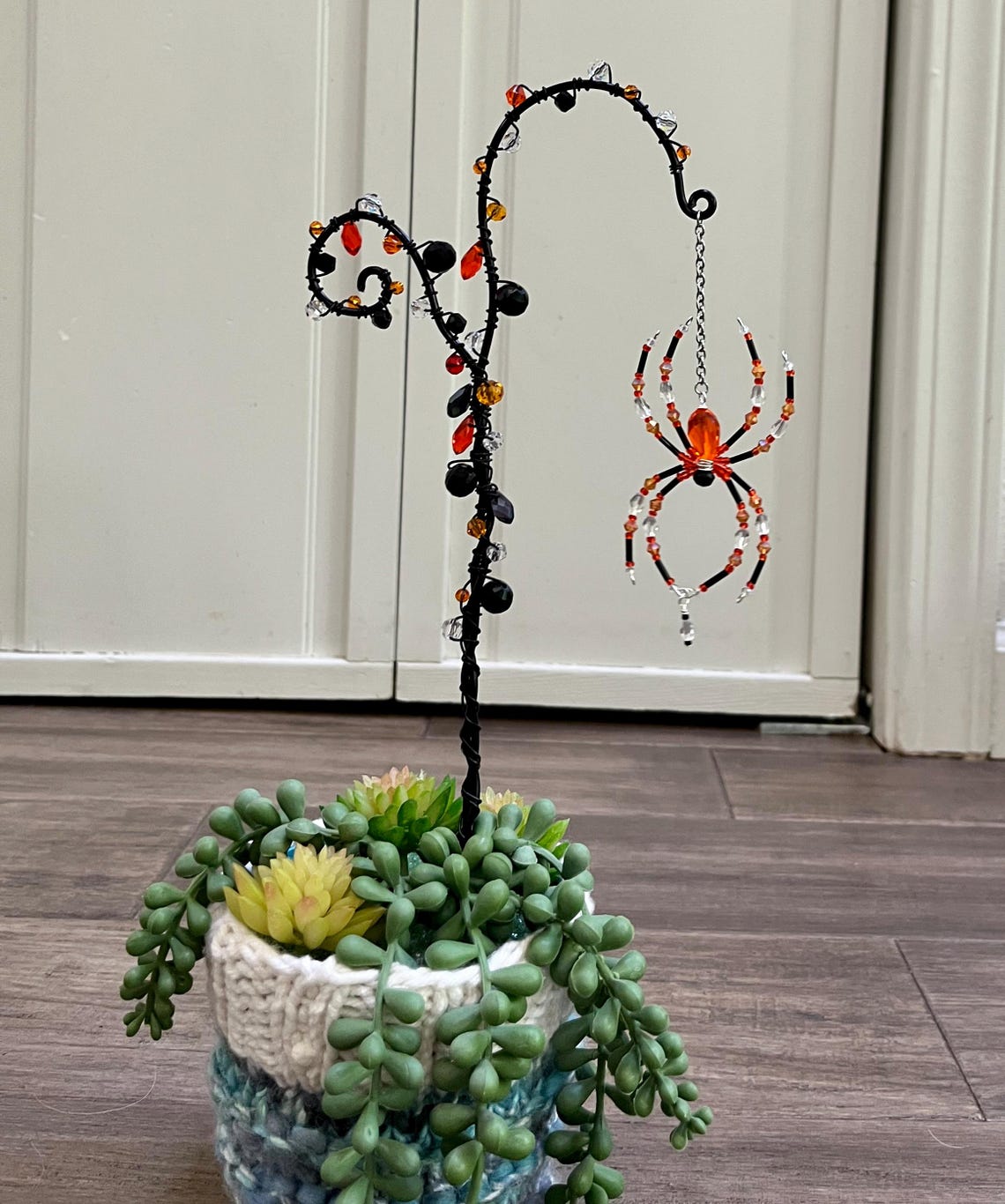 Twisted Wire and Beaded Spider Plant Stake - Etsy