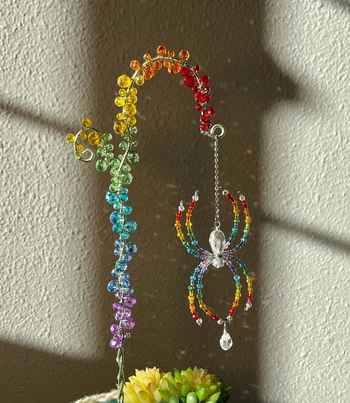Rainbow Twisted Wire and Beaded Spider Plant Stake Sun Catcher - Etsy