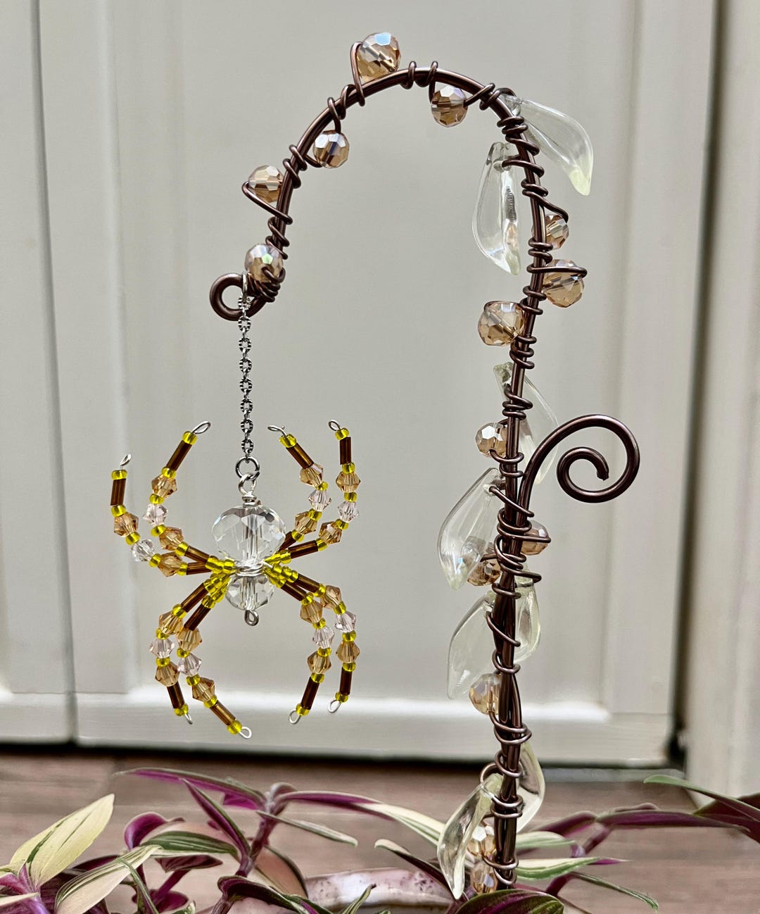 Brown Twisted Wire and Beaded Spider Plant Stake - Etsy