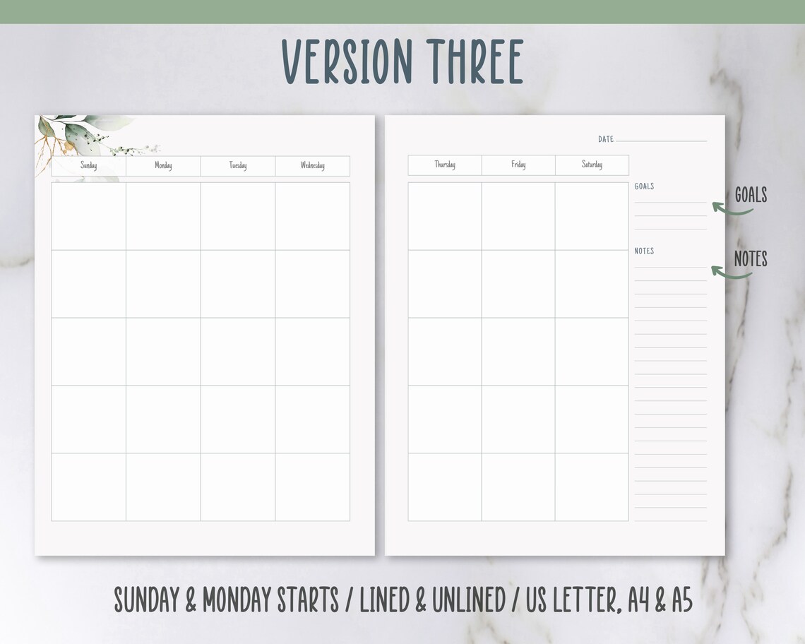 Undated Monthly Calendar Printable Calendar Month at a - Etsy