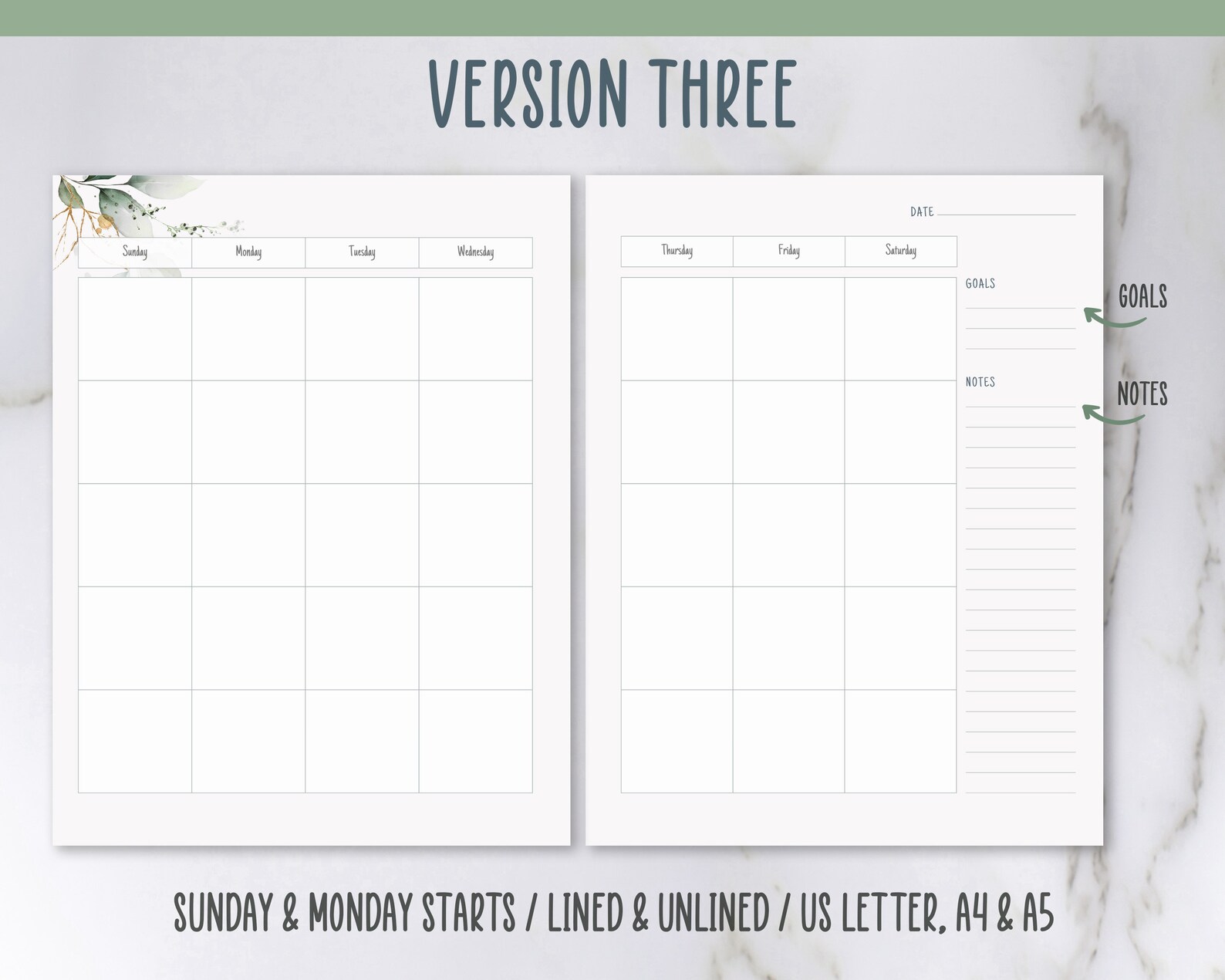 Undated Monthly Calendar Printable Calendar Month at a - Etsy
