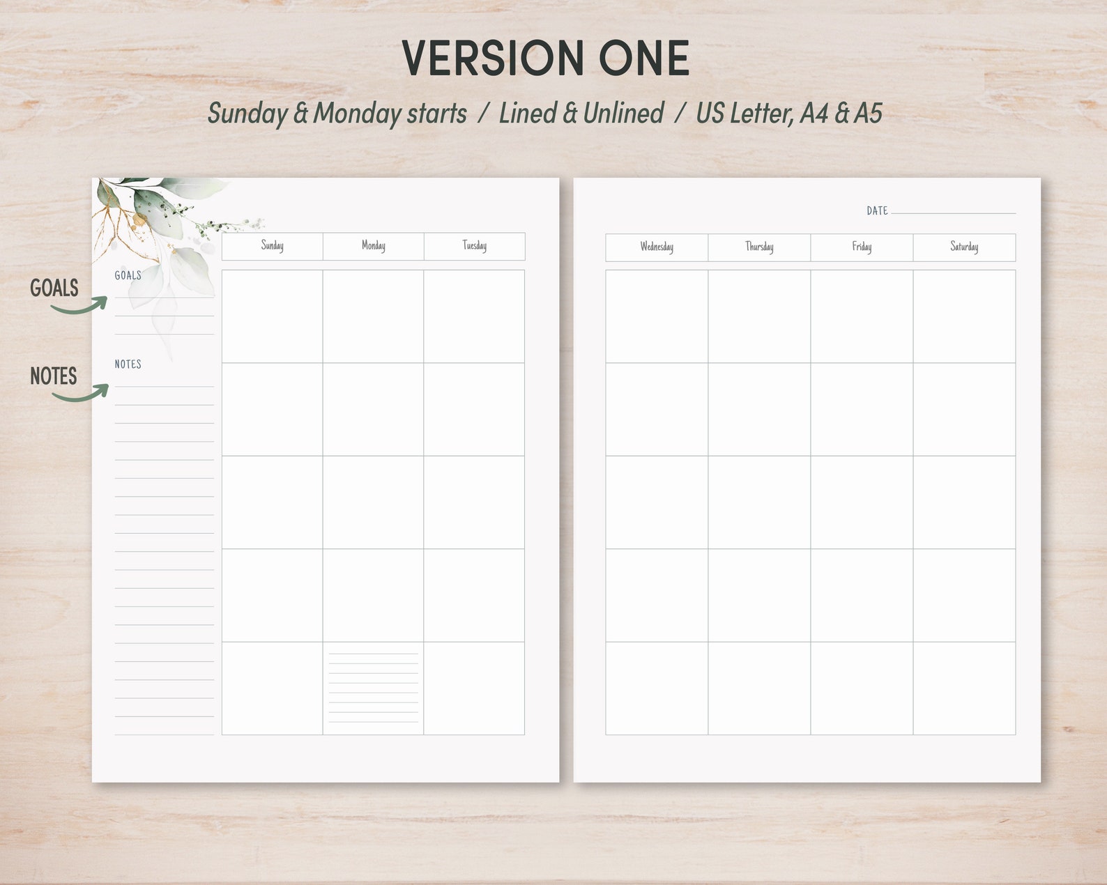 Undated Monthly Calendar, Printable Calendar, Month at a Glance ...