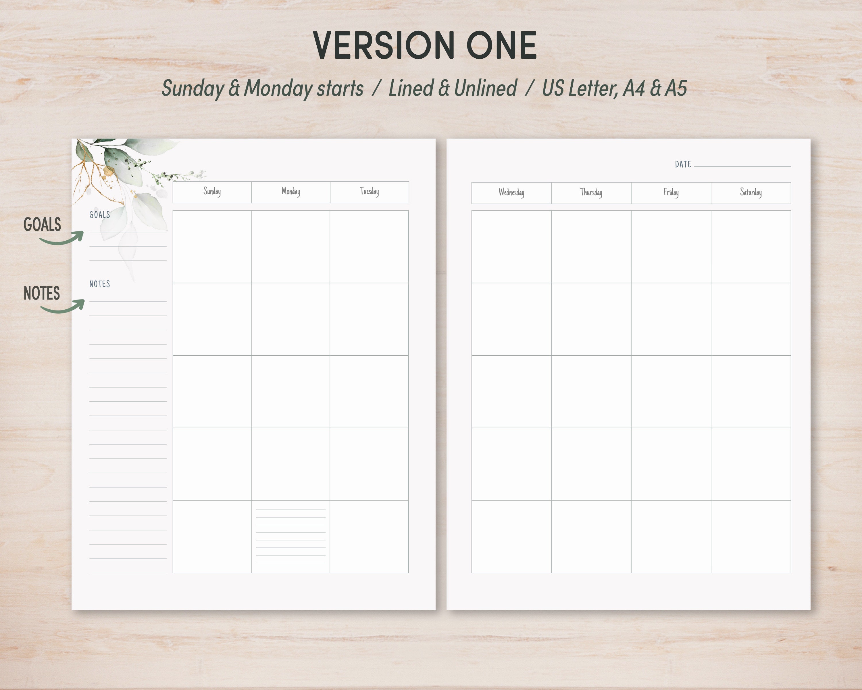 Undated Monthly Calendar, Printable Calendar, Month at a Glance ...
