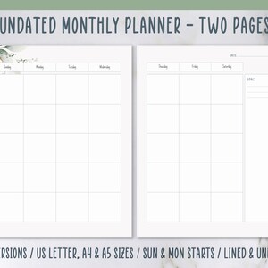 Undated Monthly Calendar Printable Calendar Month at a - Etsy